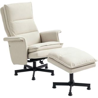 HOMCOM Fauteuil de relaxation - HOMCOM - massant - repose-pieds et t&eacute;l&eacute;commande - tissu aspect lin - 78x93x99cm - beige