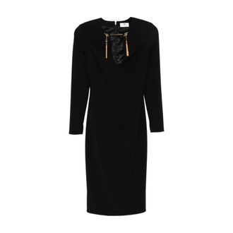 Elisabetta Franchi Femme, Robes, Noir, Taille: 36 FR Robe Noire &agrave; Manches Longues et Ornements Dor&eacute;s