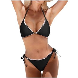 Generic Maillot De Bain Femme 2 Pieces Sexy Chic Et Elegant Amincissant Bikini Taille Haute &Eacute;t&eacute; Maillots Haut Triangle Push Up Maillot De Bain Grande Taille S
