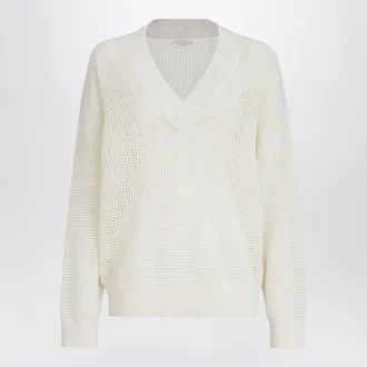 Brunello Cucinelli Wei&szlig;er Kaschmir-Mesh-Pullover