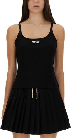 Versace Logo-Embroidered Cotton T-shirt - Black