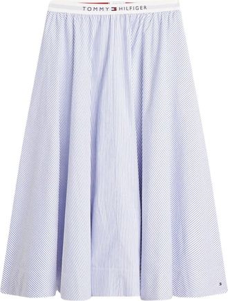 Tommy Hilfiger Femme, Jupes, Bleu, Taille: 38 FR Logo Waistband Midi A-Line Skirt