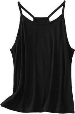 Generic Débardeur extensible pour femme - Noir - Débardeur dété - Sans manches - Y2K - Coupe ajustée - Crop Tops basiques - Camisole - Couleur unie - Haut dét