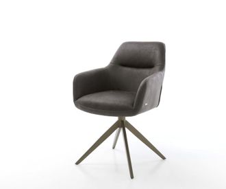 DELIFE Drehstuhl Pejo-Flex Mikrofaser Anthrazit Vintage Kreuzgestell breit Effektfinish Titan 360&deg; drehbar Wippfunktion Taschenfederkern, Esszimmerst&uuml;hle