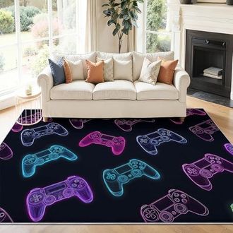 Generic Tapis &agrave; Motif Manette De Jeu Simple Grand Antid&eacute;rapant &agrave; Poils Courts Doux Chambre Poil Ras de Sol Noir, 140 x 200 cm