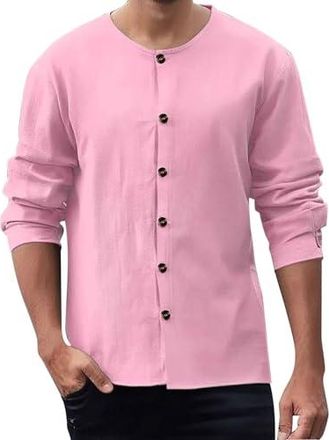 Generic Chemise d&eacute;t&eacute; d&eacute;contract&eacute;e en lin pour homme - Chemise d&eacute;t&eacute; - Chemise d&eacute;t&eacute; - Chemise en lin - Chemise de loisirs - Chemise &agrave; manches longues - Coupe dr