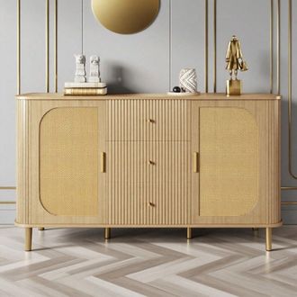 Generic Modernes Sideboard mit Schubladen & Regalen - Elegantes Wohnzimmermöbel mit Metallbeinen in Holzoptik - Vielseitiges Stauraum-Wunder - Absolutes Must-