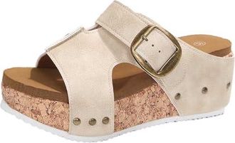 Generic Sandales dété décontractées à bout ouvert avec sangle à boucle - Dessus en cuir pour un usage quotidien - Tenue confortable, beige, 37.5 EU