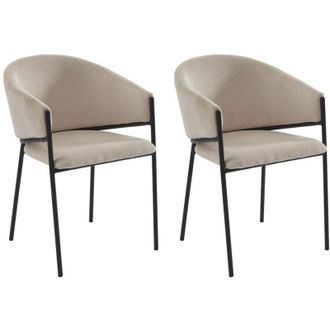 Vente-Unique Pascal Morabito - Lot de 2 chaises avec accoudoirs en velours c&ocirc;tel&eacute; et m&eacute;tal noir - Cr&egrave;me - ordida de
