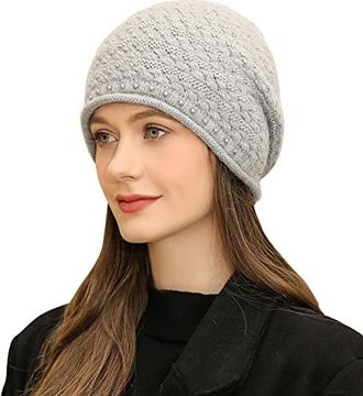 Generic Bonnet dhiver doubl&eacute; en acrylique pour femme et homme doubl&eacute; doux d&eacute;contract&eacute; chaud pour tout-petits, gris, Taille unique