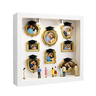 Generico Museums-Silhouette, Ausstellungsvitrine f&uuml;r Foto-Silhouetten, Set mit kleinen goldfarbenen Museumsbildern, Geschenk