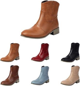 Generic Bottes de cowboy mi-mollet pour femme - Talon bloc bas - Antidérapantes - Bout rond - Confortables - Décontractées - Style décontracté - Automne et hi
