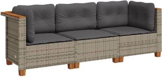 vidaXL Vidaxl - Canap&eacute; de jardin avec coussins 3 places gris r&eacute;sine tress&eacute;e