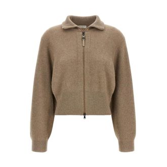 Brunello Cucinelli Funkelnder Kaschmir-Strickjacke - - Knitwear - Damen - Braun - M