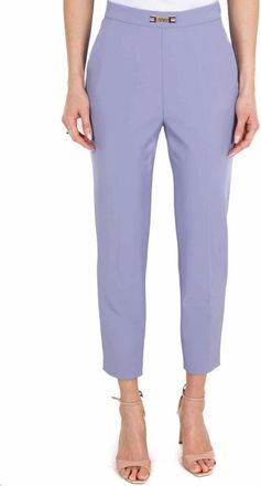 Elisabetta Franchi Femme, Pantalons, Violet, Taille: 44 FR Pantalon cigarette taille haute avec pince logo