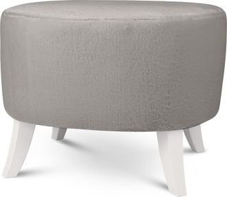 MG Design Ovaler Kunstfell-Hocker 52 x 62 cm in Grau mit Holzbeinen - Gepolsterter Fu&szlig;hocker f&uuml;r Wohnzimmer oder Schlafzimmer