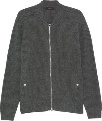 Zanone Homme, Pulls, Gris, Taille: XL Cardigan à fermeture éclair côtelé gris