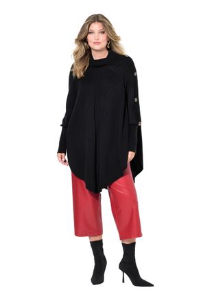 Miamoda Damen große Größen Übergrößen Plus Size Pullover, Poncho-Style, Zopfmuster, Zipfelsaum schwarz 54+ 836329100-54+