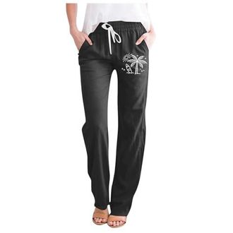 Generic Pantalon en coton et lin pour femme - Jambe large - Pantalon de plage d&eacute;t&eacute; pour femme - Confortable - Pantalon de yoga Palazzo XIYU26087, Noir, XXL