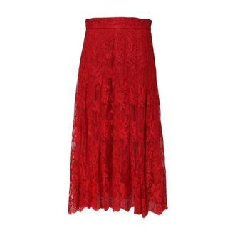 Dolce & Gabbana Femme, Jupes, Rouge, Taille: 40 FR Jupe Longue Maxi A-line en Dentelle Florale Rouge
