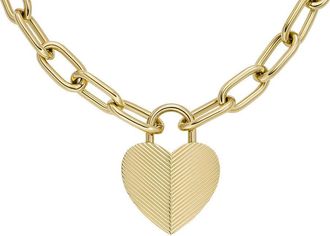 Fossil Damen goldfarbenes Edelstahlcollier mit herzförmigem Anhänger mit Karabinerverschluss, Gelbgold