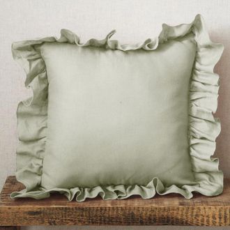 Insun 2er Set Kissenbezug Leinen Kissenh&uuml;lle Dekokissen Sofakissen Couchkissen Zierkissenbezug mit R&uuml;sche Matcha Gr&uuml;n 55 x 55 cm