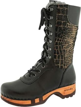 Woody Woody Femme Rosanna Botte mi-Mollet, Noir Cocco Gold, 39 EU