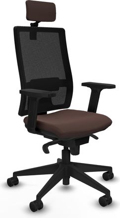 Piqueras y Crespo Einfacher Schreibtischstuhl mit 2D-Armen, h&ouml;henverstellbare Lendenwirbelst&uuml;tze und h&ouml;henverstellbares Kopfteil und Neigungsverstellung, Schwarz/Dunkel