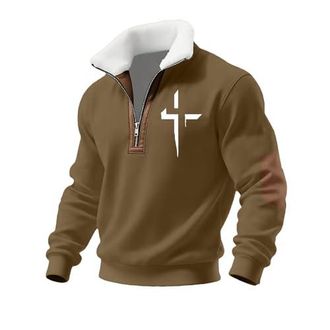 Generic Sweat-shirt sans capuche pour homme - Col roul&eacute; - Avec fermeture &eacute;clair 1/4 - T-shirt &agrave; manches longues - Col moelleux - T-shirt dext&eacute;rieur - Pull en 
