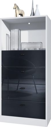 Vladon Kommode Pino V3, Made in Germany, Anrichte mit 4 Schubladen & 1 offenem Fach, Weiß matt/Schwarz Hochglanz ohne LED (56 x 125 x 36 cm)