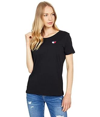 Tommy Hilfiger T-Shirt à col Rond avec Logo pour Femme, Coeur Noir., Taille XS