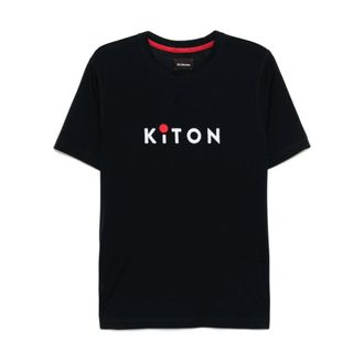 Kiton Besticktes Crew Neck T-shirt - - Tops - Herren - Blau - S