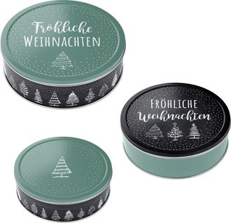 Meinposten Gebäckdose Metall rund 3er Set Winter Vorrat Stern Fröhliche Wiehnachten Plätzen