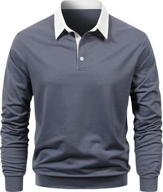 Generic T-shirt &agrave; manches longues pour homme - Coupe ajust&eacute;e - Avec col - Sport respirant - Polo &agrave; manches longues - Coupe ajust&eacute;e - Polo de golf - Hauts l&eacute;ge