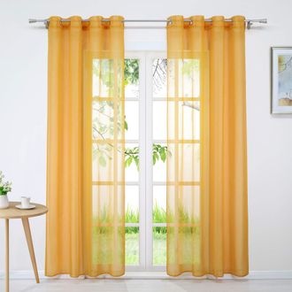 Joyswahl Dolly Gardine in Leinen-Optik transparenter Vorhang &raquo;Enna&laquo; Unifarbiges Schals Wohnzimmer Fensterschal BxH 140x145cm Orange mit &Ouml;sen 1 St&uuml;ck