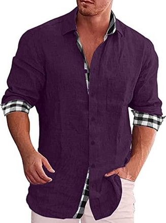 Generic Chemise &agrave; carreaux &agrave; manches longues pour homme, chemise boutonn&eacute;e &agrave; carreaux pour homme, chemises tendance, chemises polyvalentes et l&eacute;g&egrave;res, d&eacute;contr
