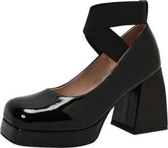 Generic Chaussures décontractées pour invitées de mariage 2026 à talons épais en cuir chaton léger entrevue formelle talon bloc sangle de cheville confortable