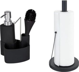 WENKO Spül-Set Empire, 4 in 1 - Spülmittelspender, Spülbürste & Küchenrollenhalter Clayton, Black Outdoor Kitchen Rollenhalter