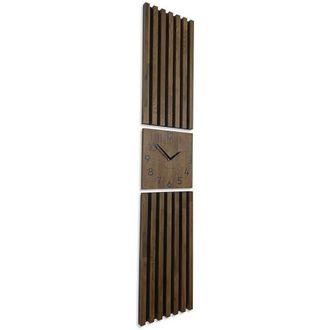 FlexiStyle Wanduhr groß Moderne Eichenholz Aufhängepaneel Lamellen 155x30cm ohne tickgeräusche modern Holz Eiche Natur Schwarz MDF holzoptik Wohnzimmer (Braun)