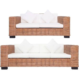 vidaXL Vidaxl - 2-tlg. Sofagarnitur mit Auflagen Natur Rattan