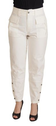 Dolce & Gabbana White High Waist Tapered Women Cotton Pants Elastane