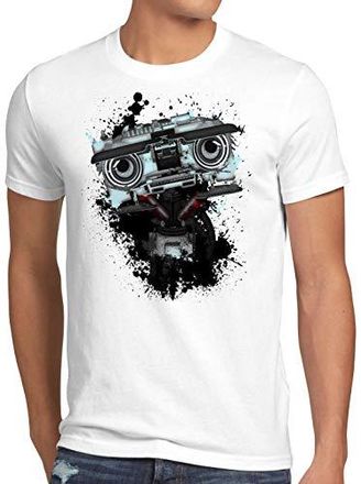 style3 Numéro 5 T-Shirt Homme Johnny Cinq Robot Short Circuit, Taille:S, Couleur:Blanc