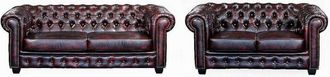 Vente-Unique Vente-unique - Canap&eacute;s chesterfield 3 places et 2 places brenton 100% cuir de buffle - Bordeaux