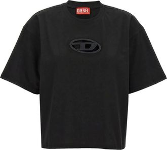 Diesel Femme, Tops, Noir, Taille: 36 FR T-shirt noir en coton avec logo ovale