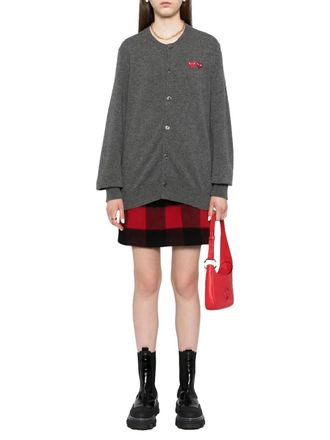 Comme Des Gar&ccedil;ons Logo-Embroidered Double Heart Cardigan - Gray