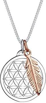 Elli Collier Femme Fleur de Vie Plume Bicolore en Argent Sterling (925/1000)