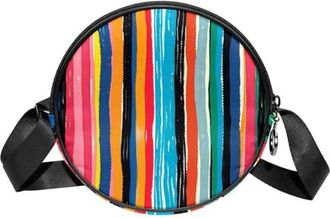Generic Sac &agrave; bandouli&egrave;re rond pour femme, avec bandes de couleur, sac &agrave; dos &agrave; bandouli&egrave;re r&eacute;glable avec fermeture &eacute;clair, sac &agrave; main rond d&eacute;contract&eacute; pour fe