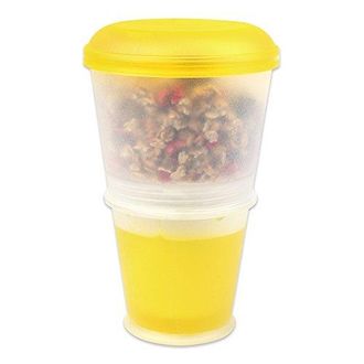 Schramm Joghurtglas, 7 Farben zum Mitnehmen, M&uuml;slibecher zum Mitnehmen, mit integriertem K&uuml;hlfach und L&ouml;ffel, M&uuml;slischale, Joghurtbeh&auml;lter, Farbe: Gelb