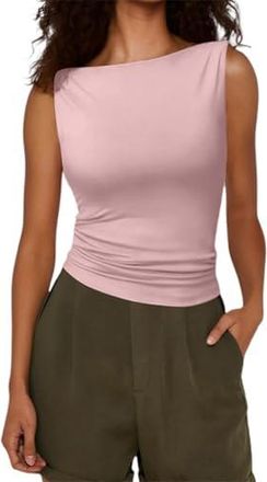 Generic D&eacute;bardeur Femme Coton Tank Top D&eacute;bardeur Classique pour Femmes avec col Rond en Couleur Unie Parfait &agrave; associer avec Jeans ou Jupes