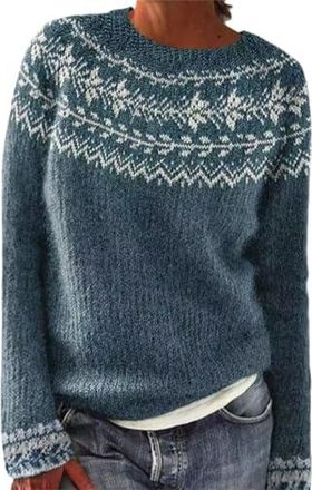 Generic Pull tricot&eacute; vintage &agrave; col rond et manches longues pour femme Motif Fair Isle, p, 4XL